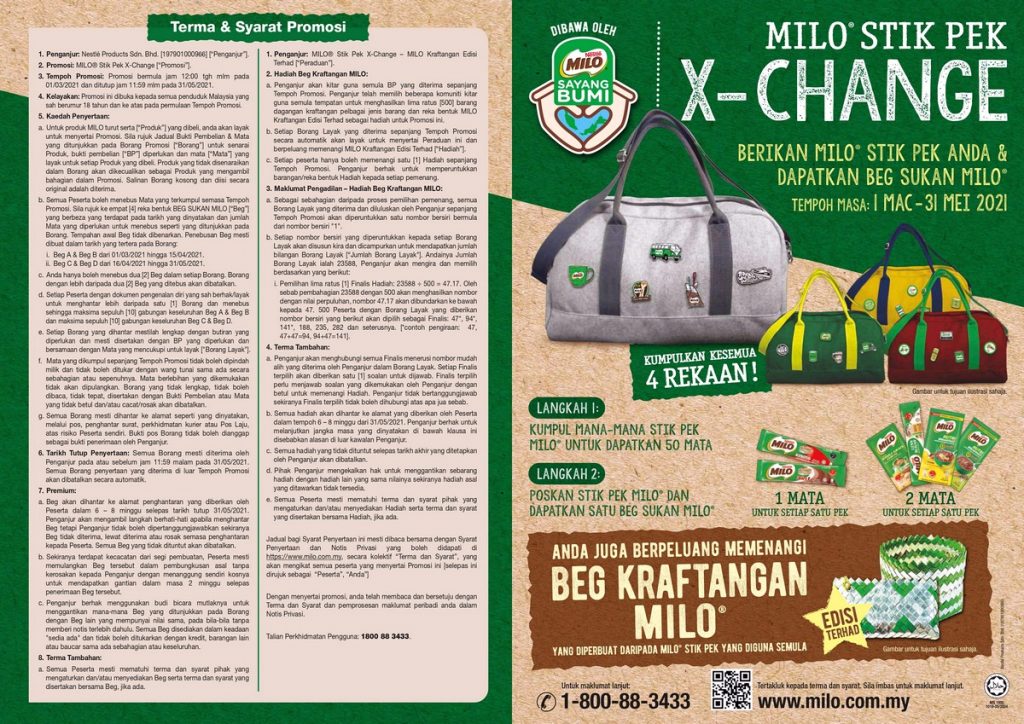 1-31 Mar 2021: MILO FREE MILO Sports Bags with Stik Pek X-Change ...
