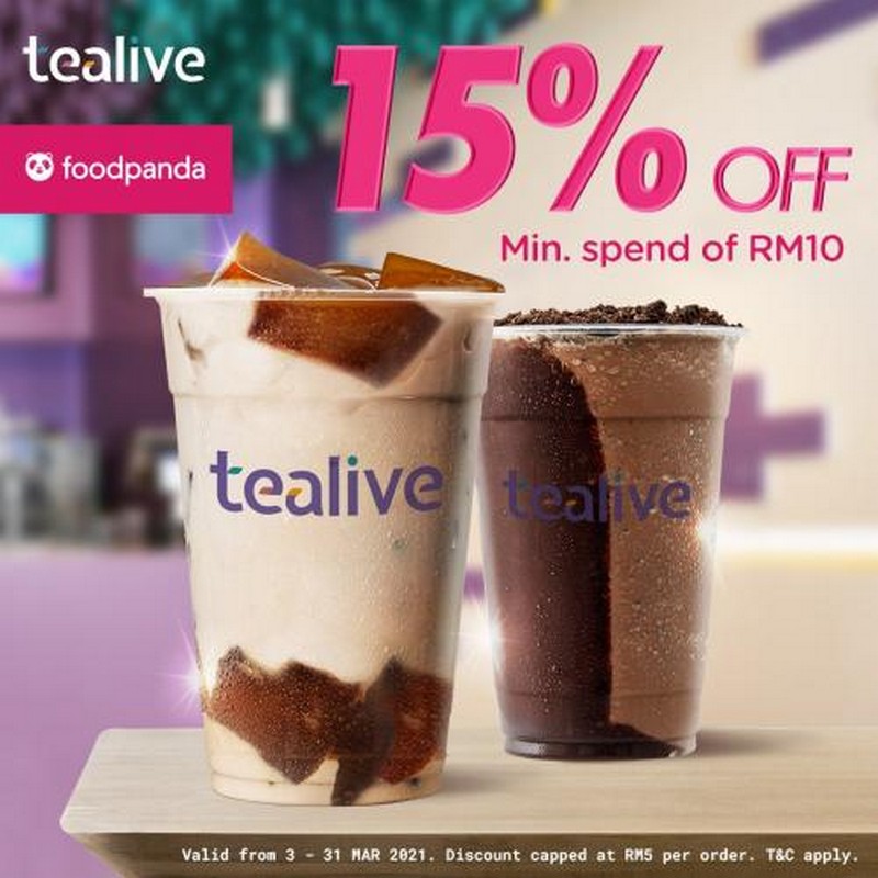 3-31 Mar 2021: Tealive Promotion 15% OFF on FoodPanda - EverydayOnSales.com