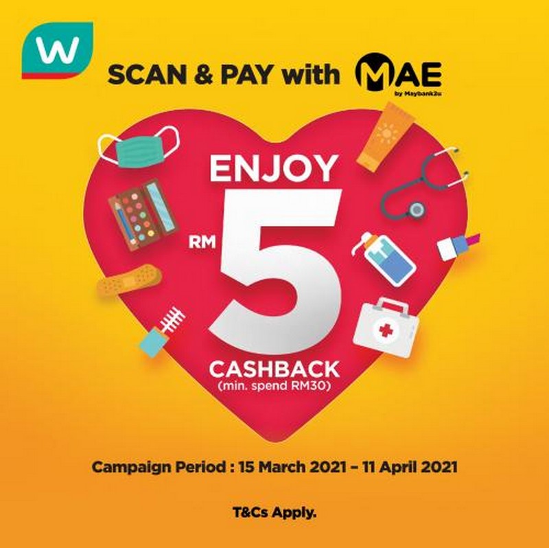 15 Mar-11 Apr 2021: Watsons RM5 Cashback Promotion with Maybank - EverydayOnSales.com