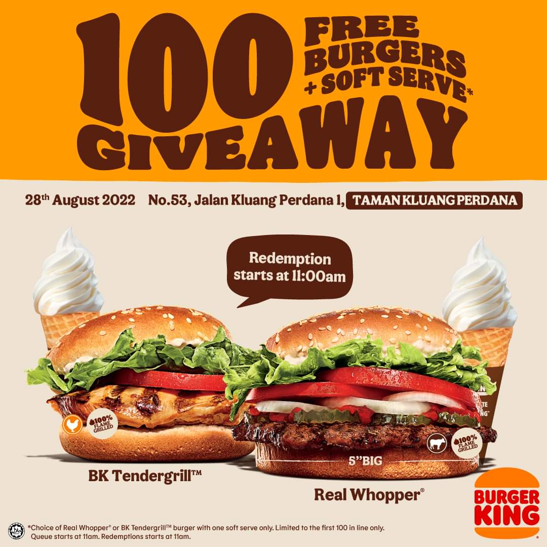 28 Aug 2022: Burger King Opening Freebies Giveaway at Kluang Perdana ...