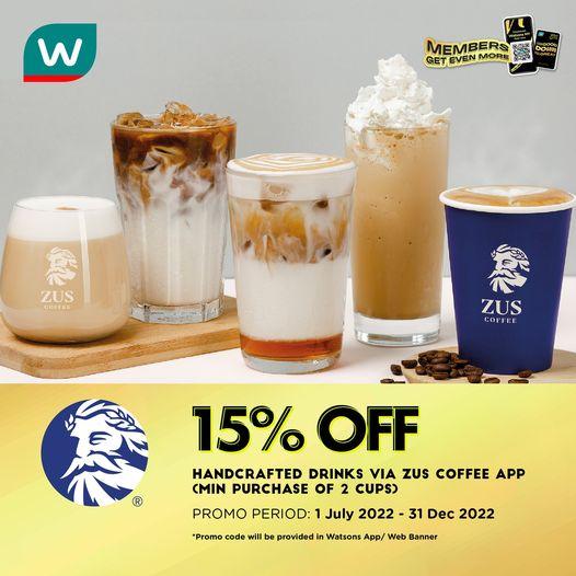29 Aug 2022 Onward: ZUS Coffee Watsons Elite 15% OFF Promotion ...