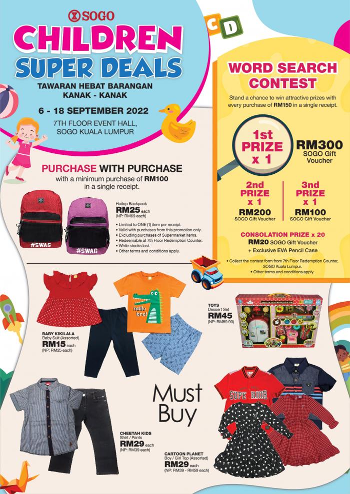 6-18 Sep 2022: SOGO Children Super Deals Promotion - EverydayOnSales.com
