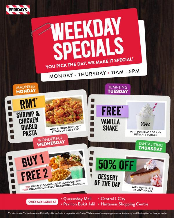 6 Sep 2022 Onward: TGI Fridays Weekday Promotion - EverydayOnSales.com