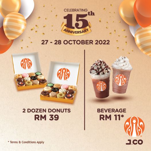 27-28 Oct 2022: J.CO Donuts & Coffee 15th Anniversary Promotion - EverydayOnSales.com