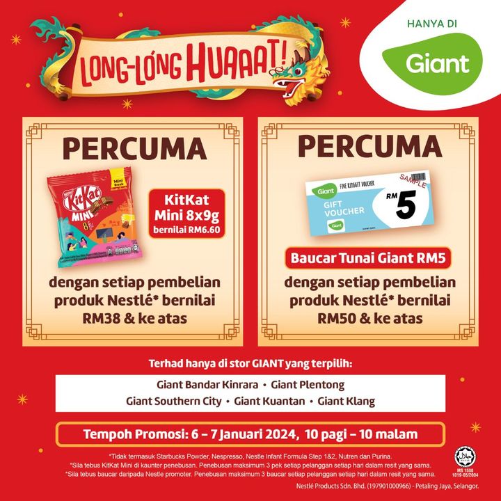 6-7 Jan 2024: Giant – Grab a Free KitKat Mini and RM5 Voucher with RM50 ...