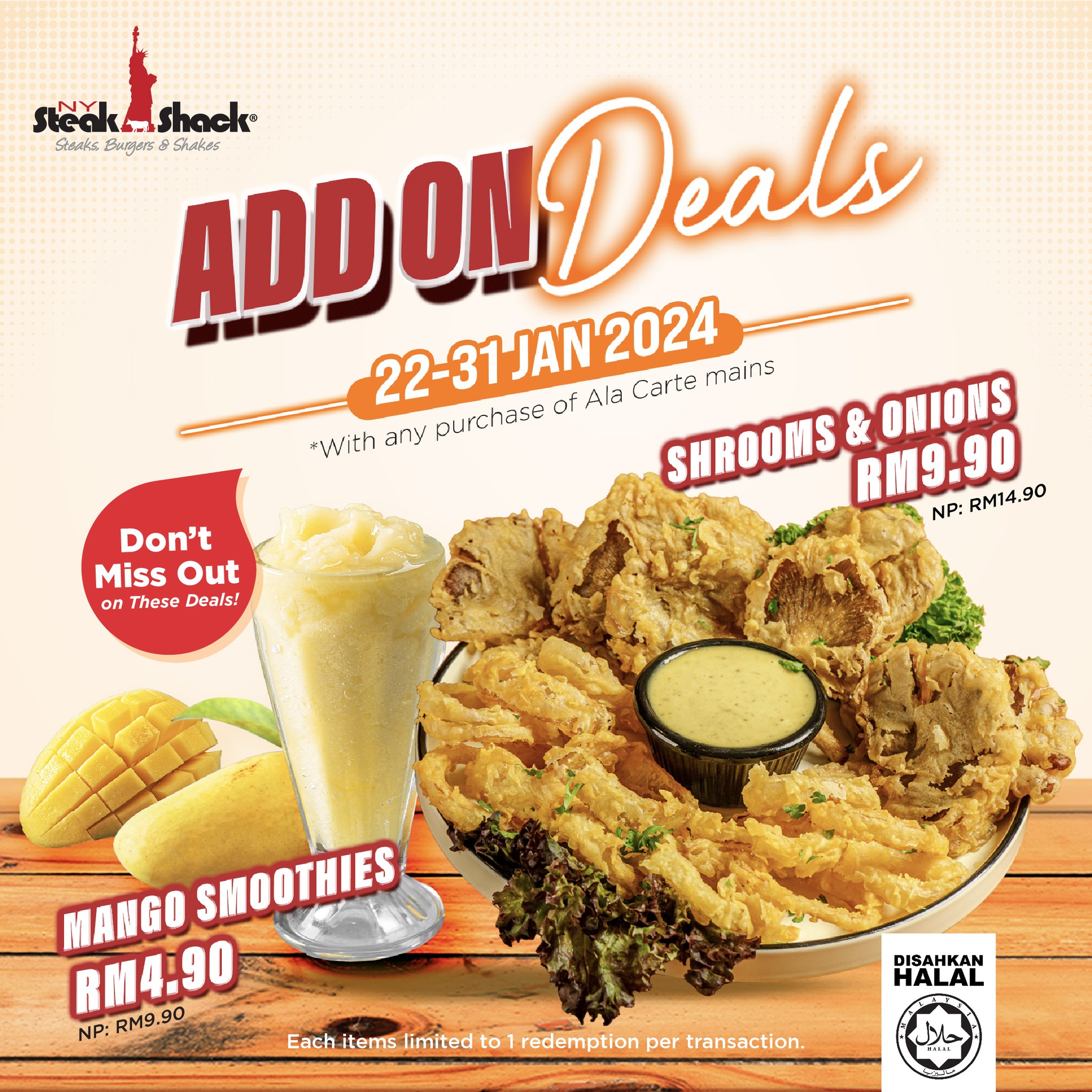 22-31 Jan 2024: NY Steak Shack - Add On Deals - EverydayOnSales.com