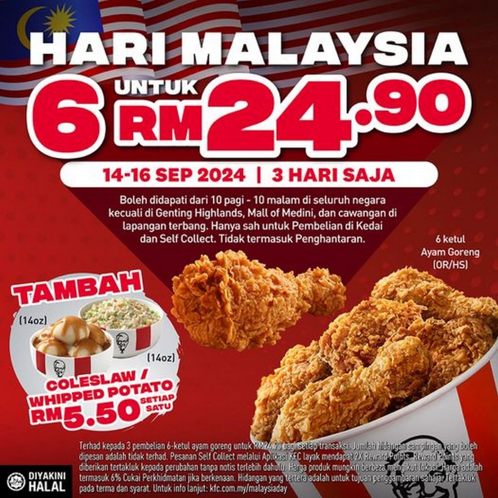 14-16 September 2024: KFC, Malaysia Day Promo - 6-Piece Fried Chicken ...