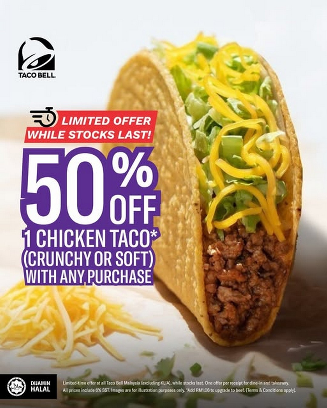 2 June 2025 Onward: Taco Bell Malaysia – 50% OFF Chicken Taco with Any ...