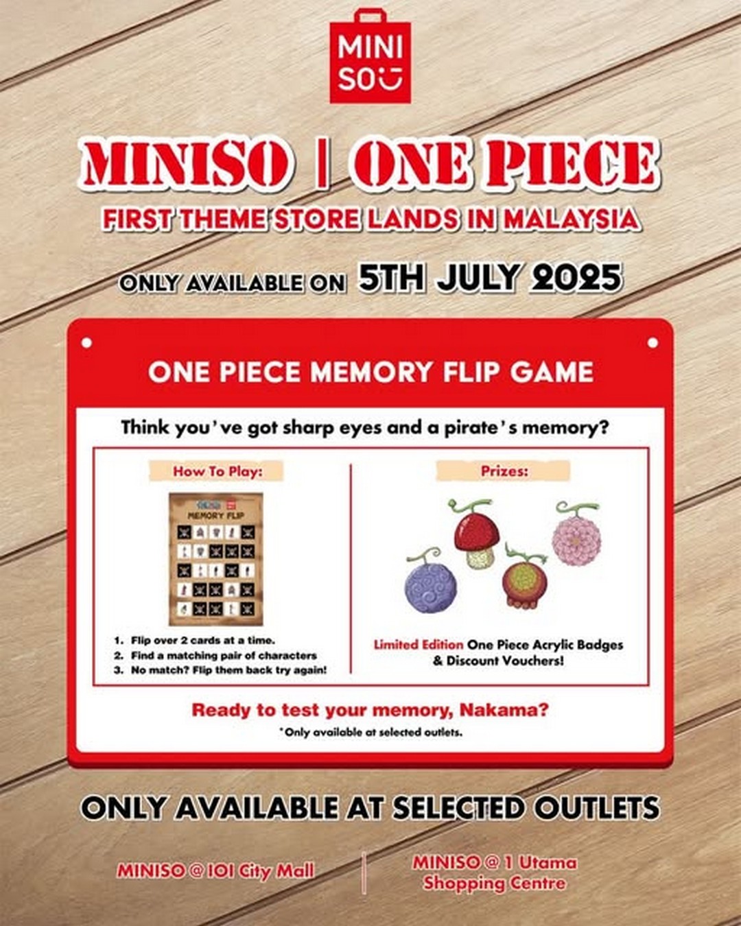 5 July 2025: Miniso Malaysia – One Piece Memory Flip Game Giveaway at 1 ...