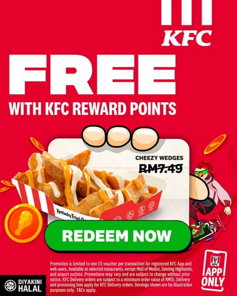 4 September 2025 Onward: KFC Malaysia: Free Cheezy Wedges Redemption with Reward Points ...