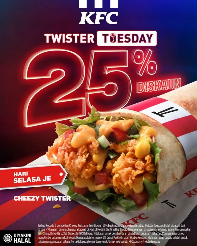 23 December 2025: KFC Malaysia: Twister Tuesday 25% Off Cheezy Twister ...