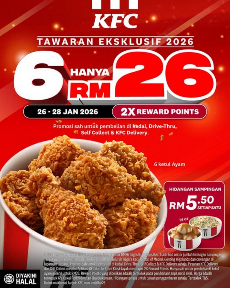 26–28 January 2026: KFC Malaysia 6 Pieces for RM26 Sharing Bucket ...