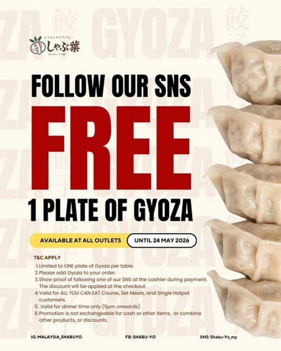 21–25 May 2026: Shabu-Yo Free Gyoza Promotion, Dinner Time Offer for ...