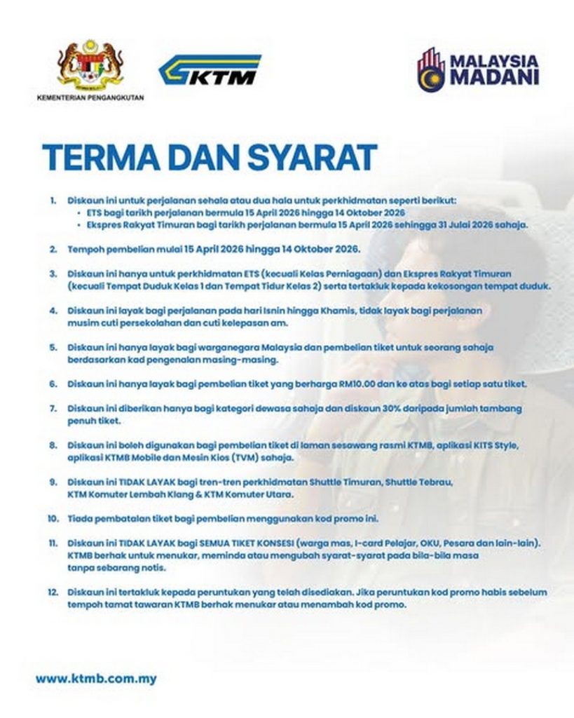 15 April-14 October 2026: KTM Berhad MADANI30 ETS & ERT Discount ...