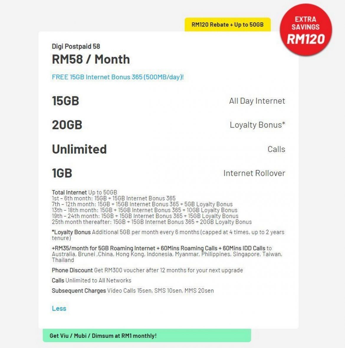 Digi @ Frontline Package with RM58 Monthly with Unlimited Call + 30GB ...