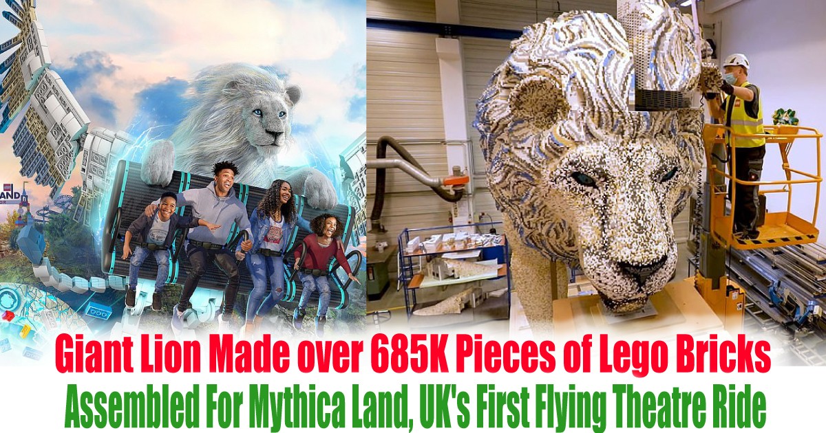 Giant Lion Made over 685K Pieces of Lego Bricks Assembled For Mythica ...